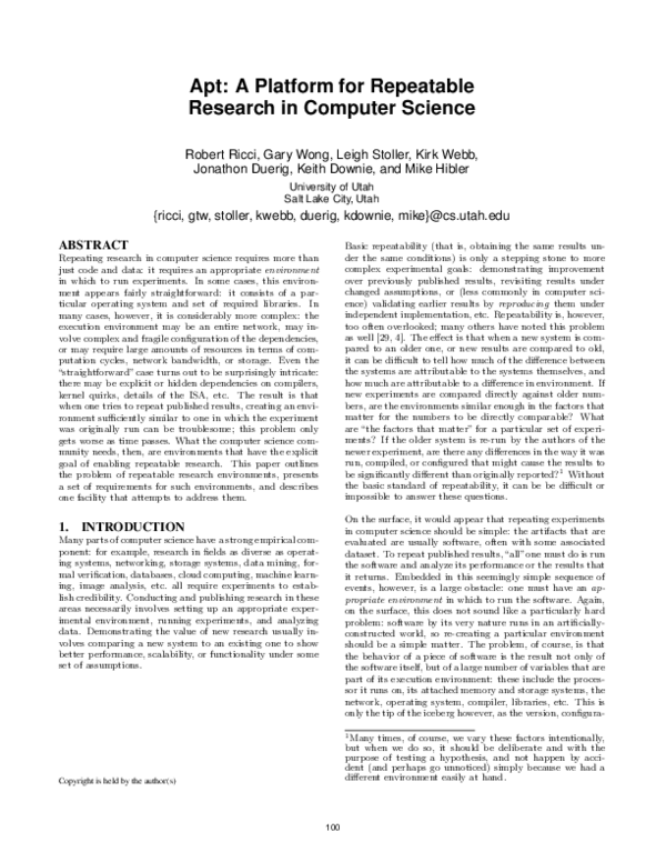 (PDF) Apt: Ensuring Repeatability in Computer Science Research