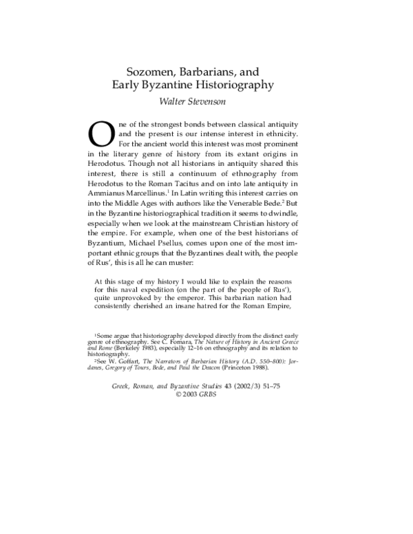 (PDF) Sozomen, Barbarians, and Early Byzantine Historiography