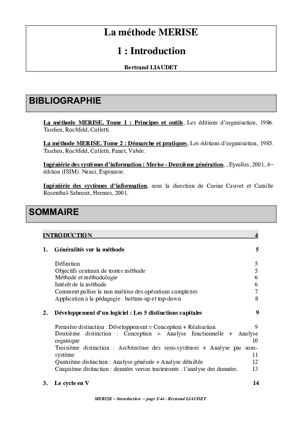 (PDF) La méthode MERISE 1 : Introduction