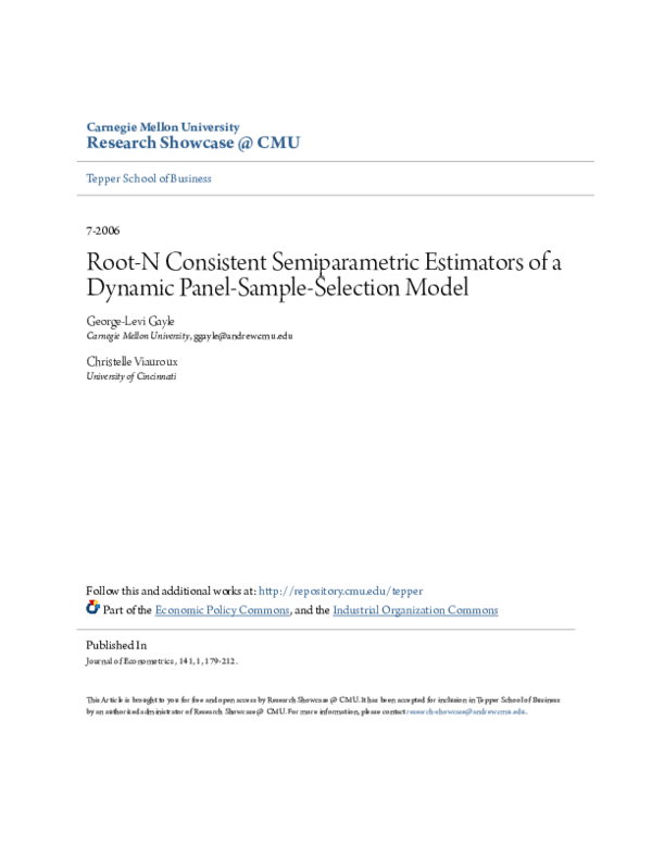 Pdf Root N Consistent Semiparametric Estimators Of A Dynamic Panel