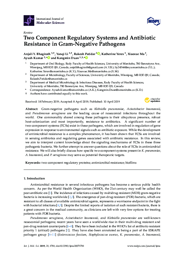 (PDF) Two Component Regulatory Systems and Antibiotic Resistance in ...