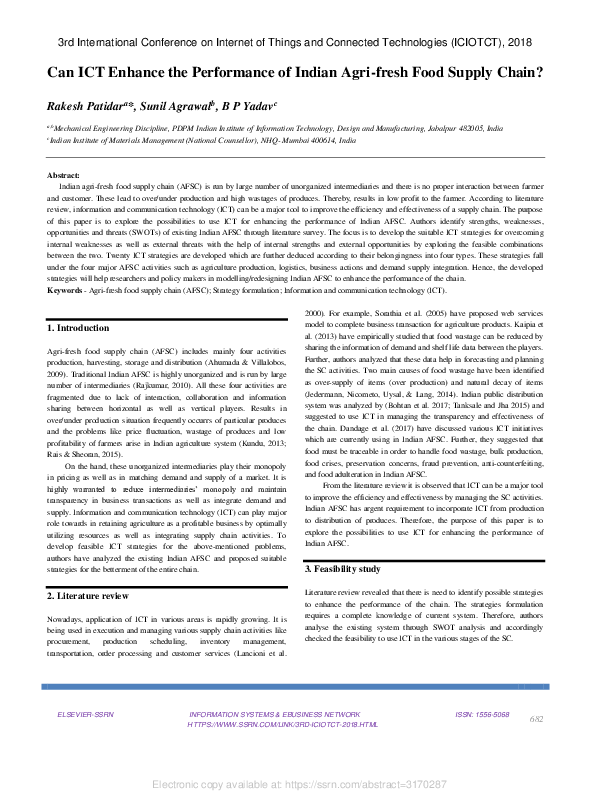 (PDF) Can ICT Enhance the Performance of Indian Agri-Fresh Food Supply Chain?