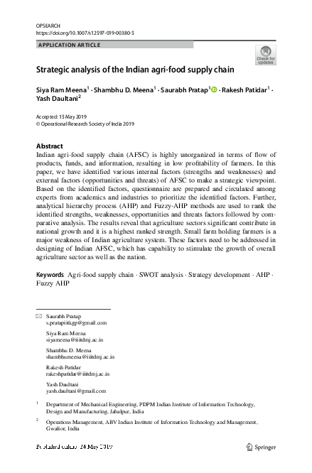 (PDF) Strategic analysis of the Indian agri-food supply chain