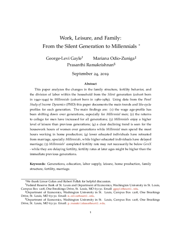 (PDF) Work, Leisure, and Family: From the Silent Generation to Millennials