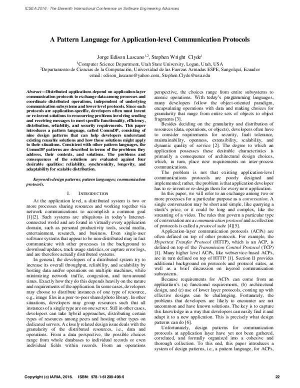 Pdf A Pattern Language For Application Level Communication Protocols