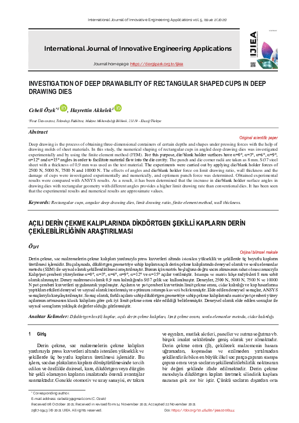 (PDF) Investigation of Deep Drawability of Rectangular Shaped Cups in ...