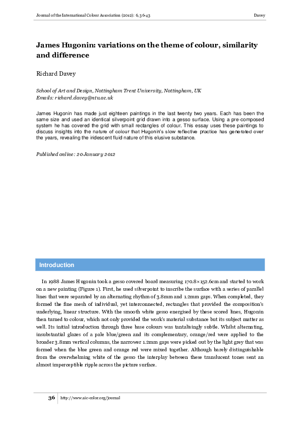 James Hugonin: variations on the theme of colour, similarity and difference