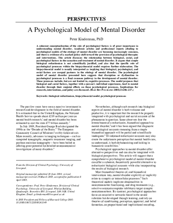 (PDF) A Psychological Model of Mental Disorder
