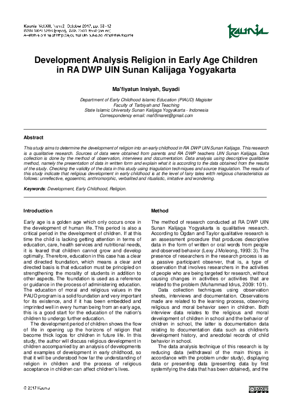 (PDF) Development Analysis Religion in Early Age Children in RA DWP UIN ...