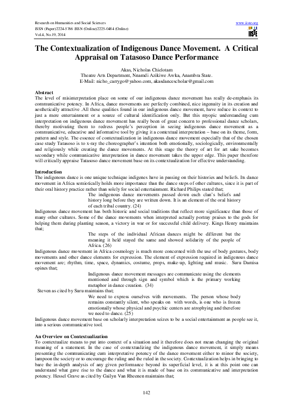 (PDF) The Contextualization of Indigenous Dance Movement. A Critical ...