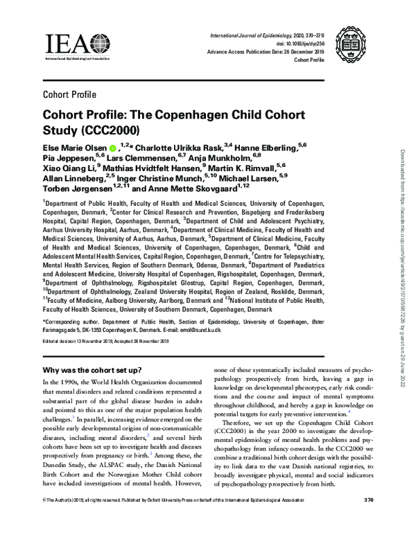 (PDF) Cohort Profile: The Copenhagen Child Cohort Study (CCC2000)
