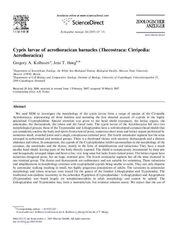 (PDF) Cypris larvae of acrothoracican barnacles (Thecostraca ...