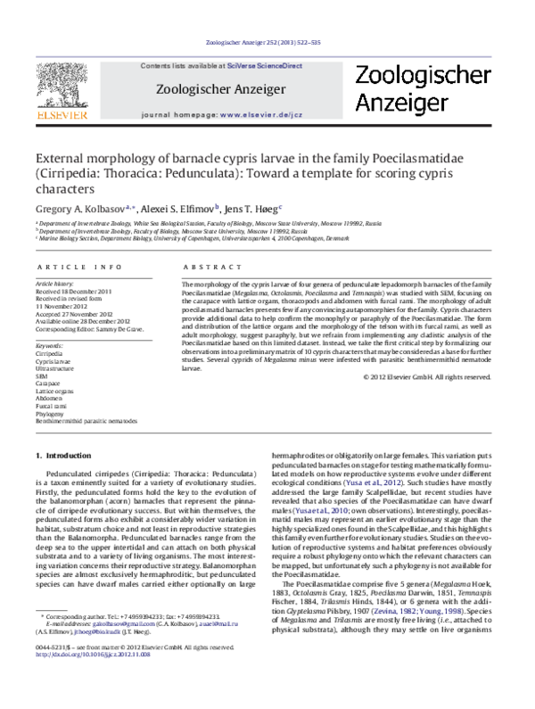 (PDF) External morphology of barnacle cypris larvae in the family ...