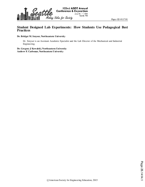 (PDF) Student Designed Lab Experiments: How Students Use Pedagogical ...