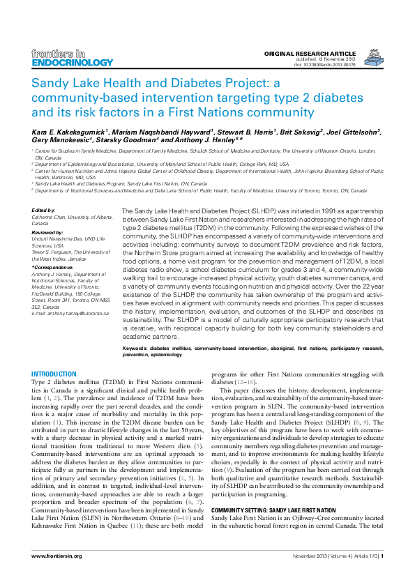 (PDF) Sandy Lake Health and Diabetes Project: A Community-Based ...