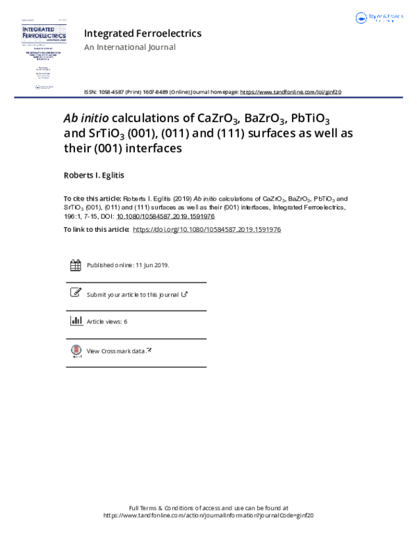 (PDF) Ab initio calculations of CaZrO3, BaZrO3, PbTiO3 and SrTiO3 (001 ...