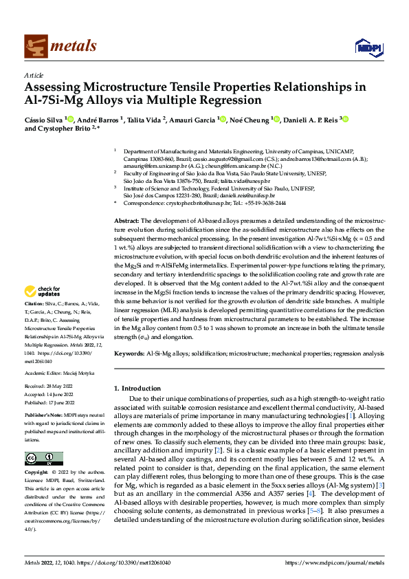 (PDF) Assessing Microstructure Tensile Properties Relationships in Al-7Si-Mg Alloys via Multiple ...