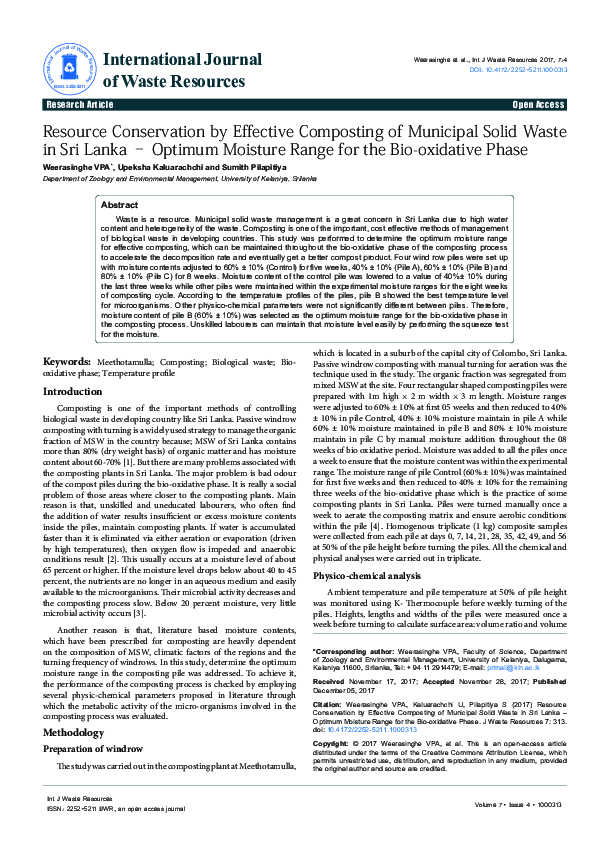 (PDF) Resource Conservation by Effective Composting of Municipal Solid Waste in Sri Lanka ...