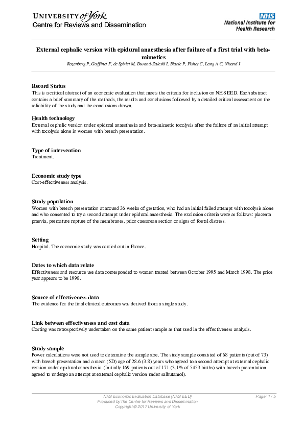 (PDF) ECV with Epidural After Failed Beta-Mimetics