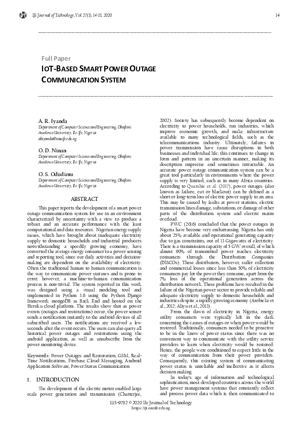 (PDF) IoT-Based Smart Power Outage Communication System