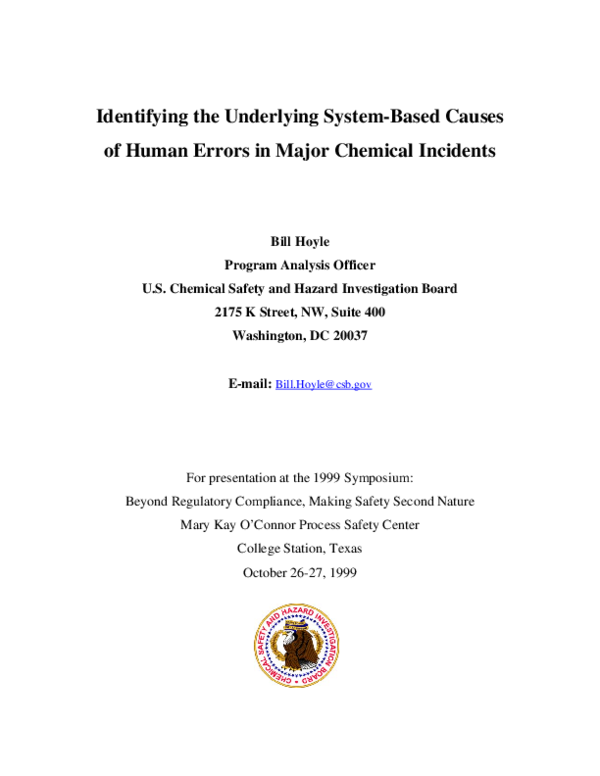 Pdf Identifying The Underlying System Based Causes Of Human Errors In