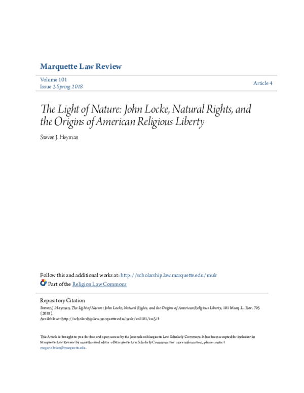 (PDF) The Light of Nature: John Locke, Natural Rights, and the Origins ...