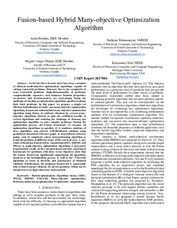 Pdf Fusion Based Hybrid Many Objective Optimization Algorithm Miguel V Martin 
