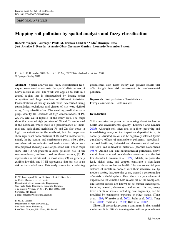 (PDF) Mapping soil pollution by spatial analysis and fuzzy classification