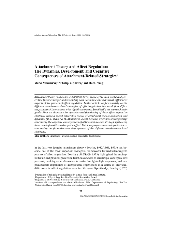 (PDF) Attachment Theory and Affect Regulation: The Dynamics ...