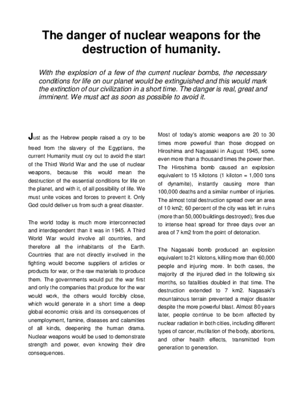 (PDF) The danger of nuclear weapons for the destruction of humanity