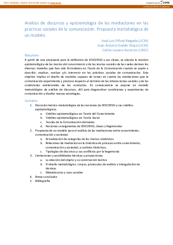 (PDF) Análisis de discursos y epistemología de las mediaciones en las prácticas sociales de la ...