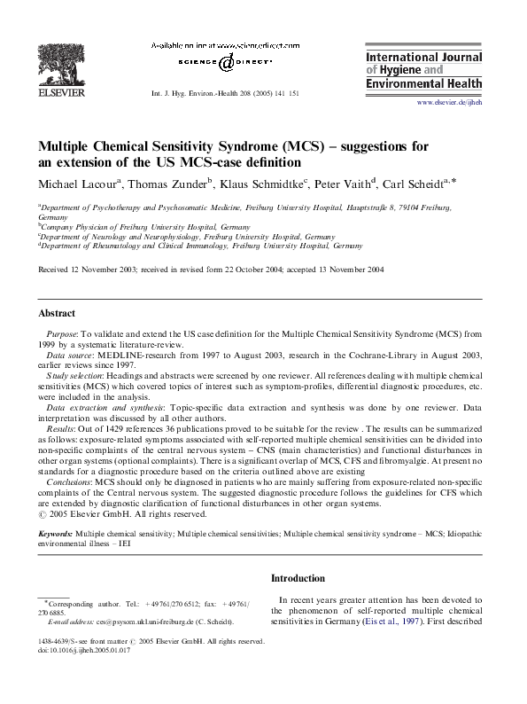 (PDF) Multiple Chemical Sensitivity Syndrome (MCS) – suggestions for an ...