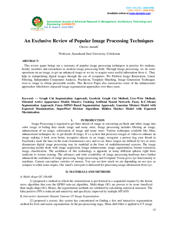 (PDF) An Exclusive Review of Popular Image Processing Techniques ...