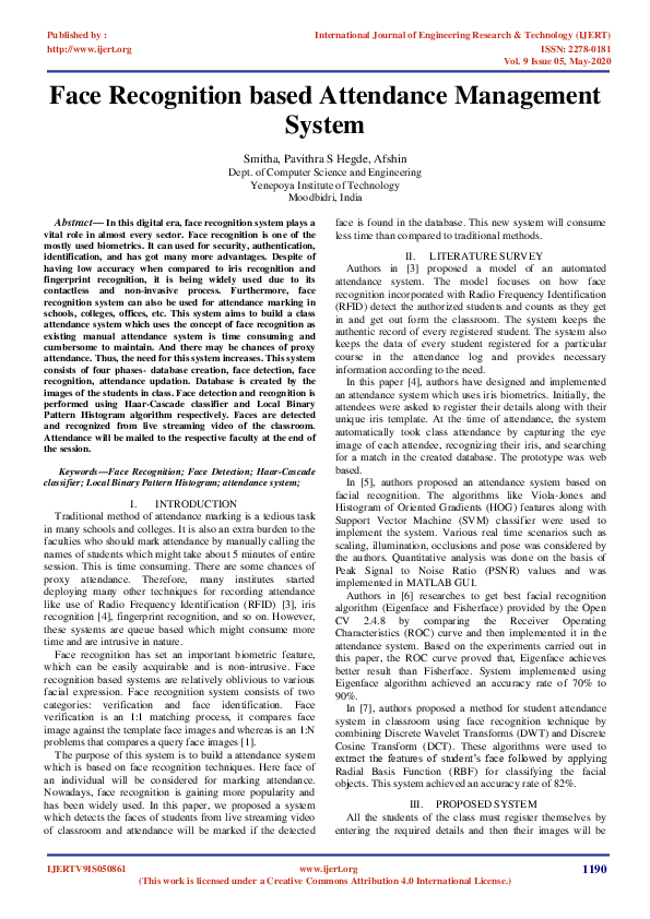(PDF) Face Recognition based Attendance Management System
