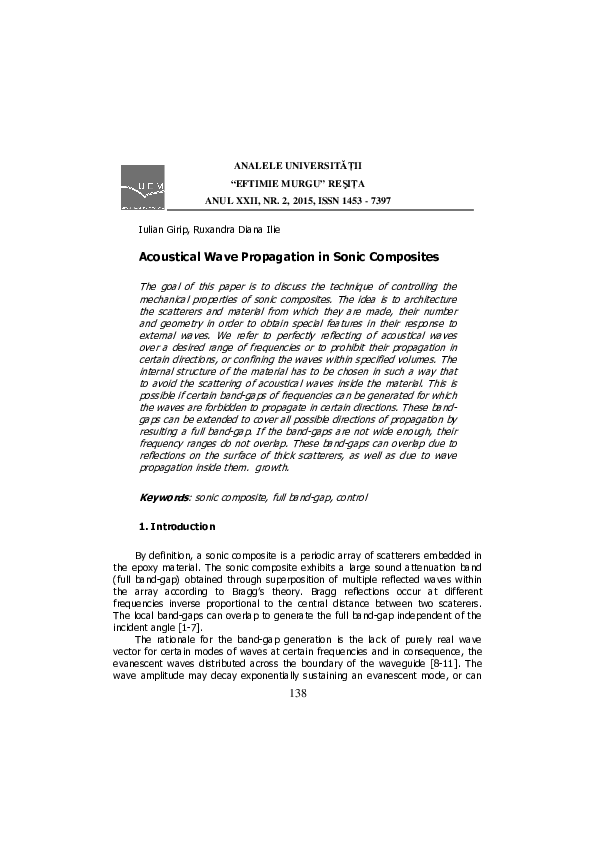 Pdf Acoustical Wave Propagation In Sonic Composites