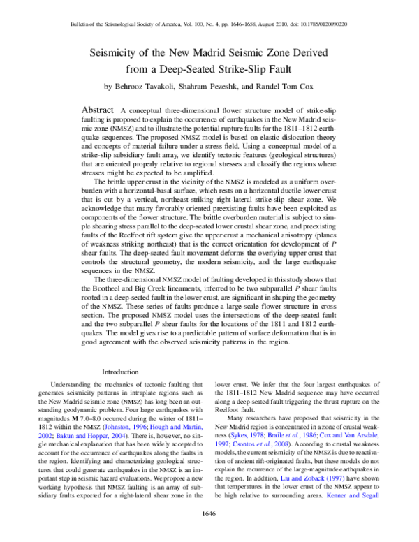 (PDF) Seismicity of the New Madrid Seismic Zone Derived from a Deep ...