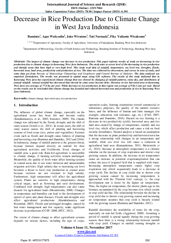 (PDF) Decrease in Rice Production Due to Climate Change in West Java ...