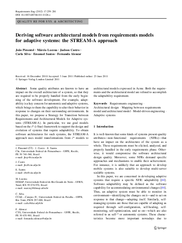 (PDF) Deriving software architectural models from requirements models for adaptive systems: the ...