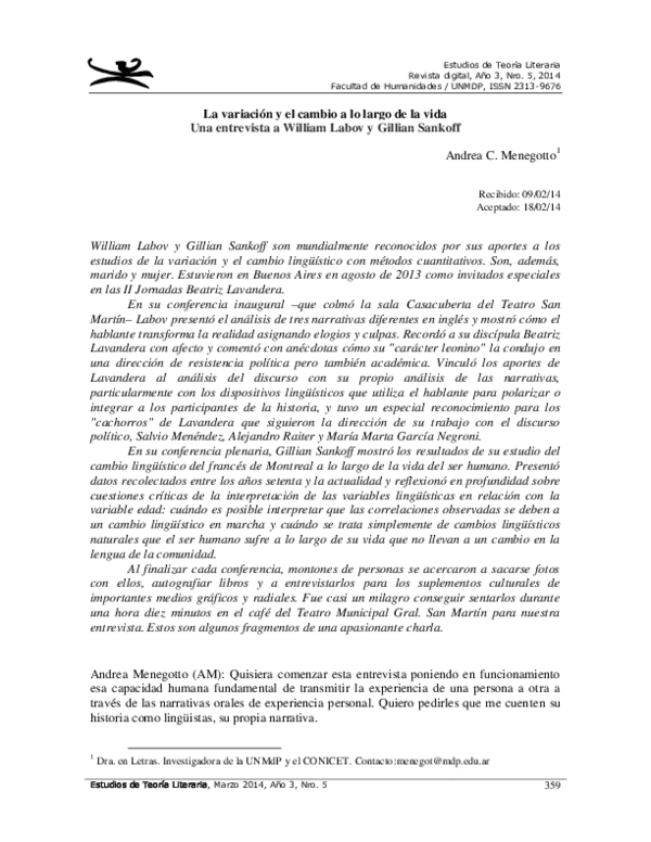 (PDF) La variación lingüística a lo largo de la vida. Una entrevista a ...