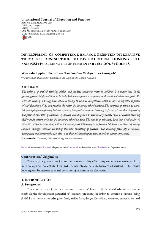 (PDF) Development of Competence Balance-Oriented Integrative Thematic ...