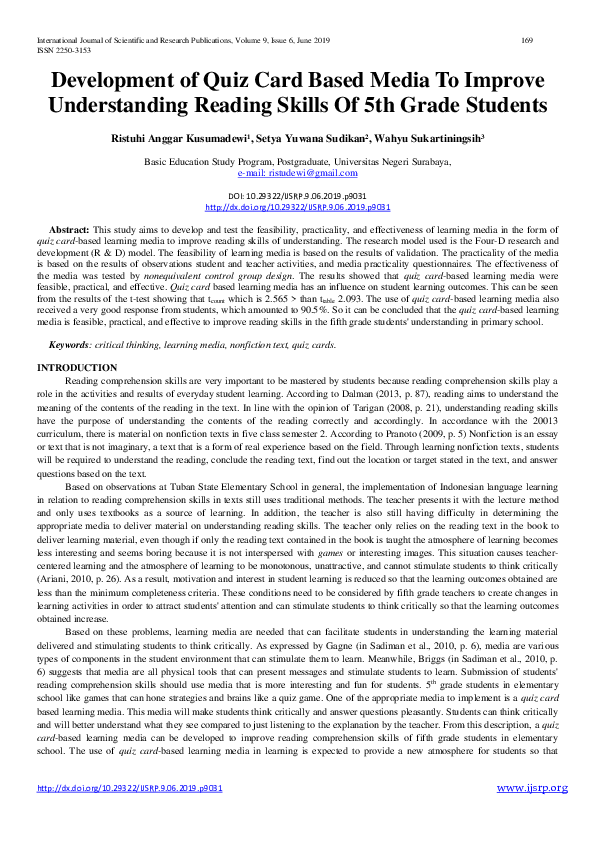 (PDF) Development of Quiz Card Based Media To Improve Understanding ...