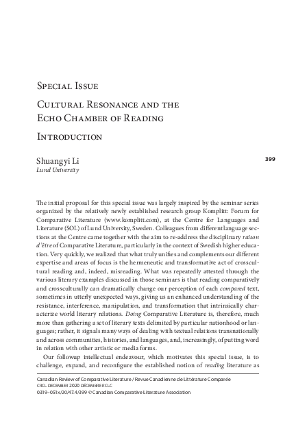 (PDF) Cultural Resonance and the Echo Chamber of Reading: Introduction