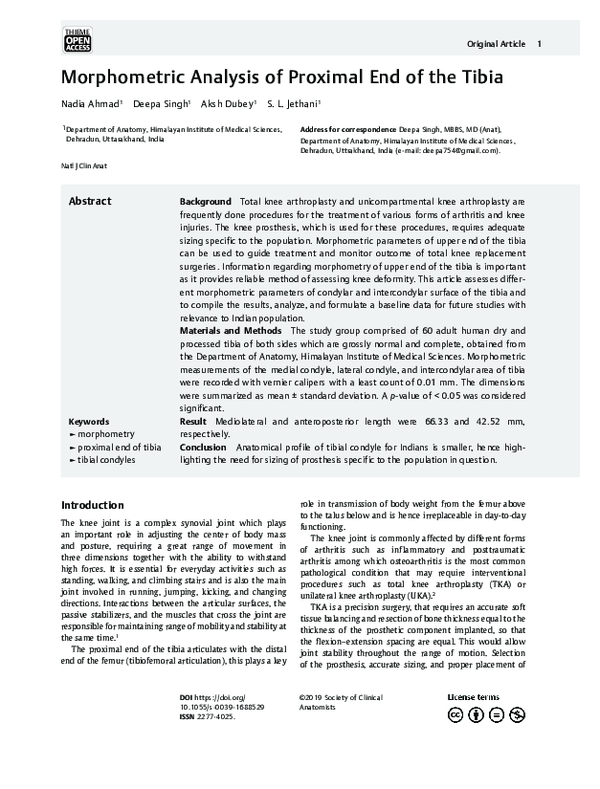 (PDF) Morphometric Analysis of Proximal End of the Tibia