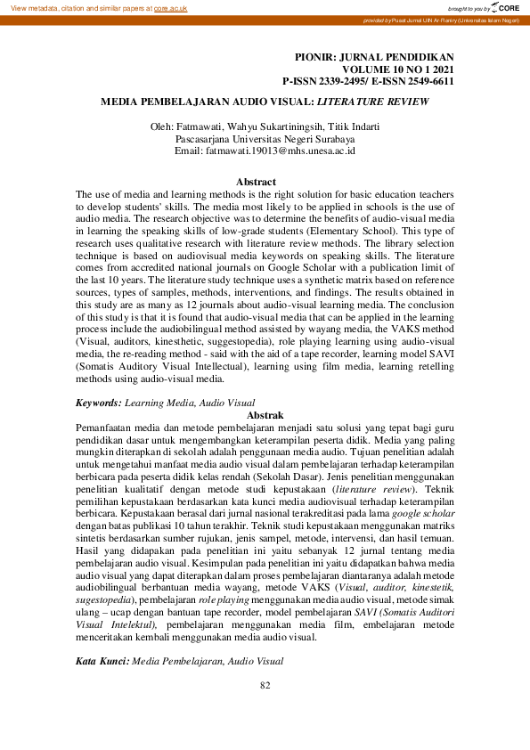 (PDF) Media Pembelajaran Audio Visual: Literature Review
