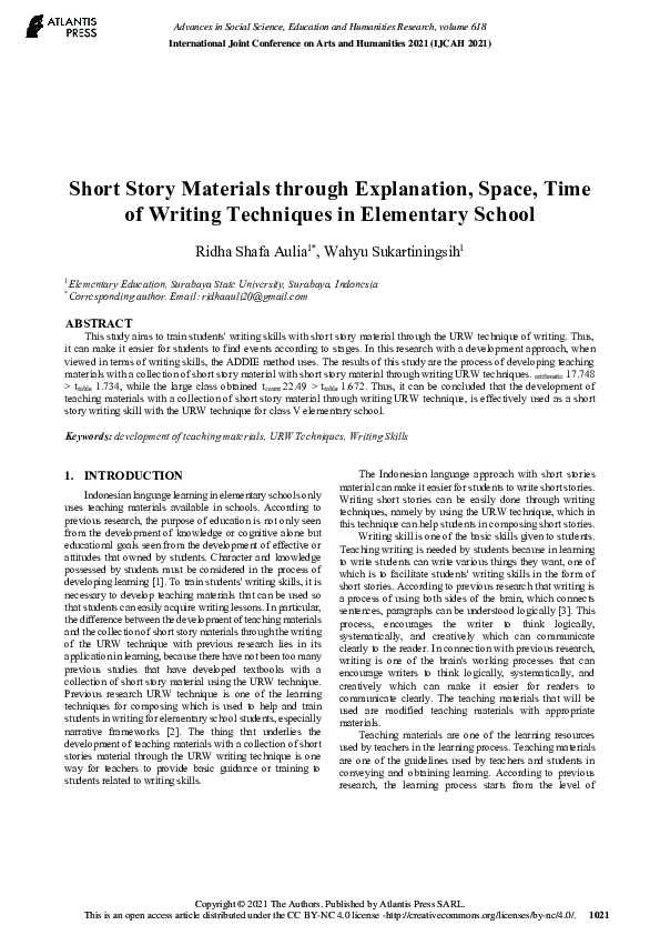 (PDF) Short Story Materials through Explanation, Space, Time of Writing ...