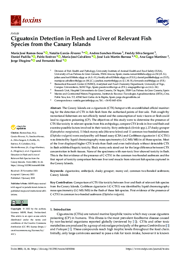 (PDF) Ciguatoxin Detection in Flesh and Liver of Relevant Fish Species ...