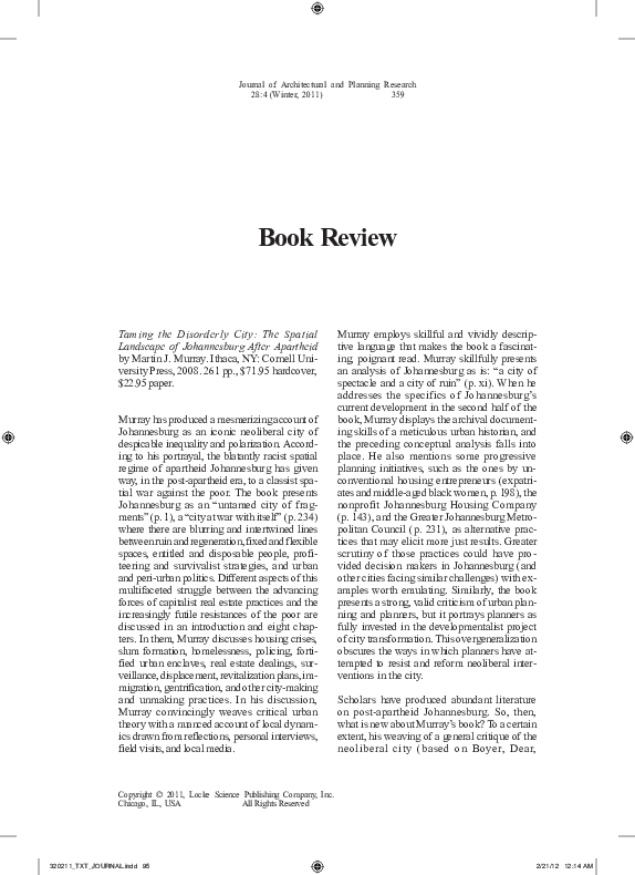 (PDF) A Review of “Taming the Disorderly City: The Spatial Landscape of ...