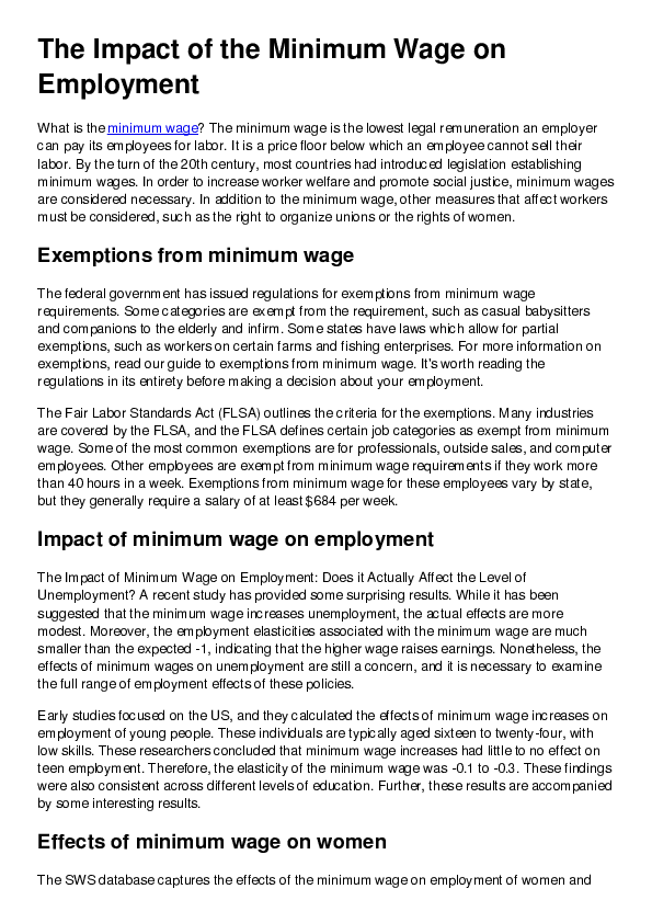 (PDF) The Impact of the Minimum Wage on Employment