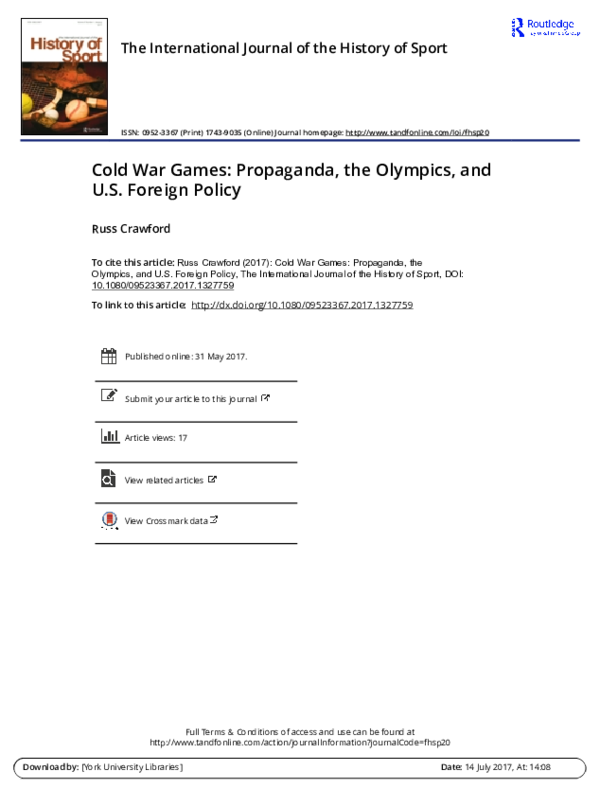 (PDF) Cold War Games: Propaganda, the Olympics, and US Foreign Policy ...