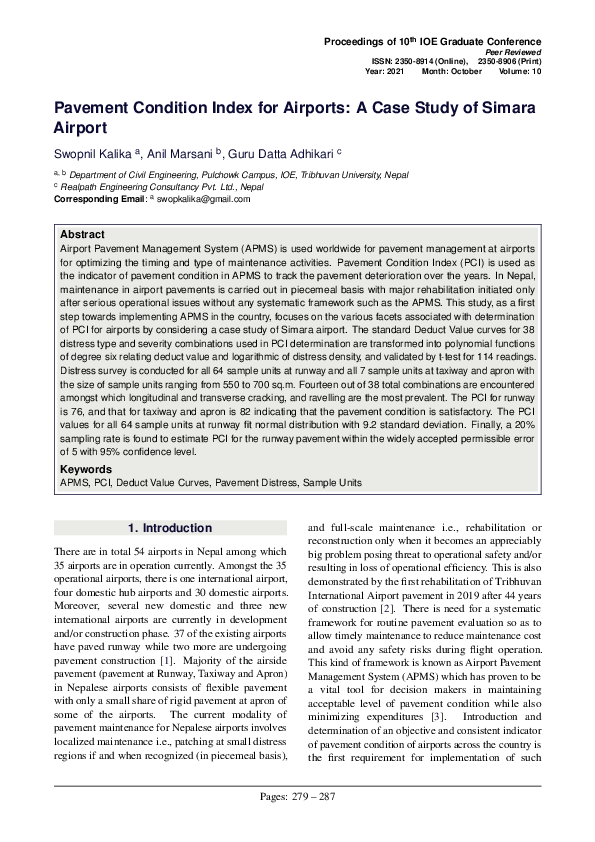 (PDF) Pavement Condition Index for Airports: A Case Study of Simara Airport